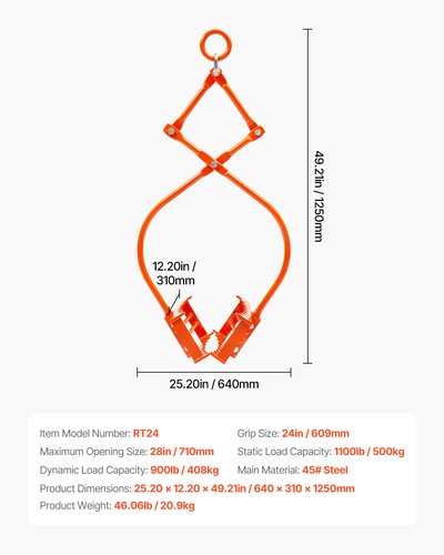 VEVOR 24in Stone Lifting Tongs 2 Claw Steel Rock Tongs Swivel Log ...