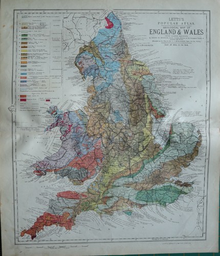 1883 LETTS GEOLOGICAL MAP ENGLAND & WALES GRANITE COAL MEASURES IGNEOUS ...