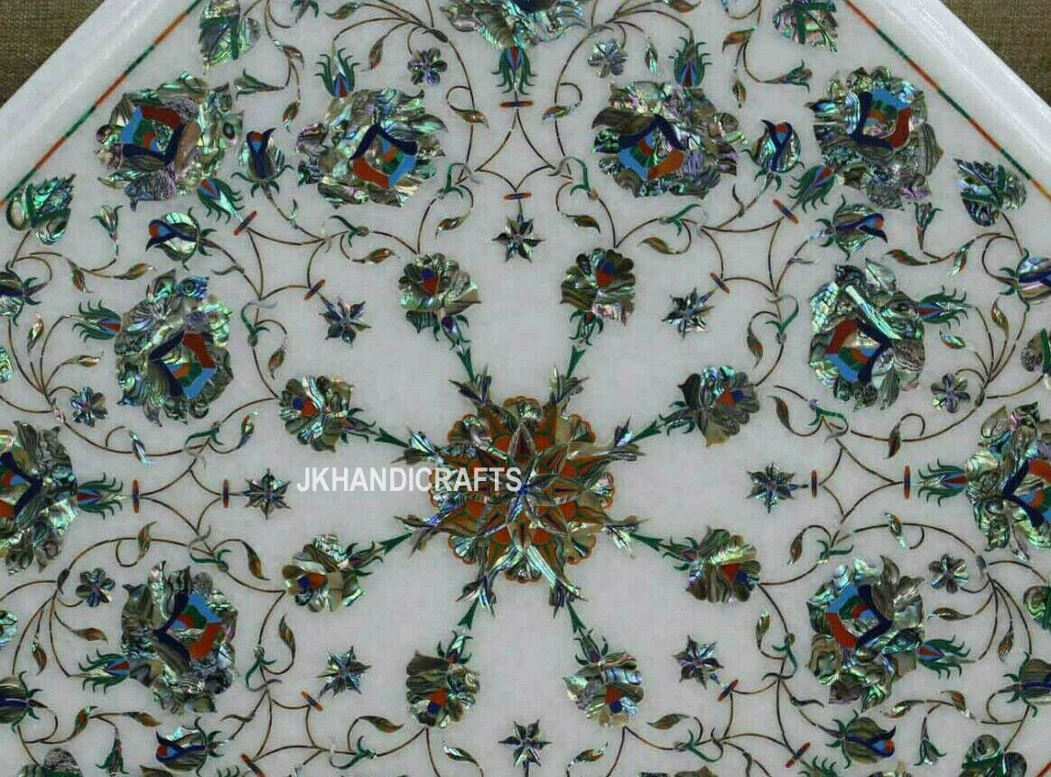 Elegant Marble Dining Table Top Rare Paua shell Floral Inlay Patio ...
