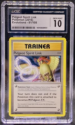 💎🔥 2016 Pokemon Trainer Pidgeot Spirit Link 81/108 Evolutions CGC 10 🔥💎 ...