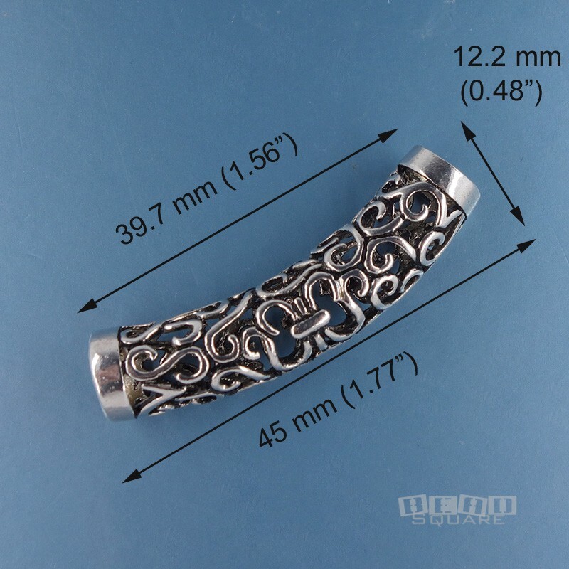 Antiqued Sterling Silver Openwork Wave Scroll Tube Pendant Bead 45mm ...