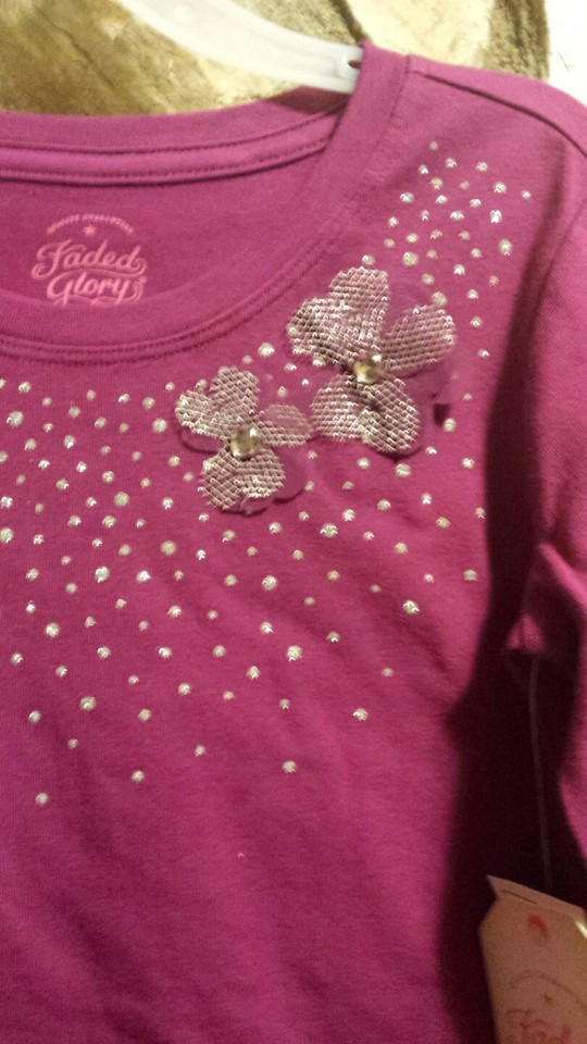 Faded Glory Girls' Embellished Berry Bright Long Sleeve /Flower XS,S,M ...