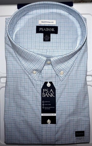 Jos A Bank Dress Shirt 18 - 34/35 Big Tall Traditional Fit Blue Check ...