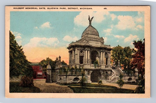 Detroit MI-Michigan Hulbert Memorial Gate Gladwin Park Vintage Postcard ...