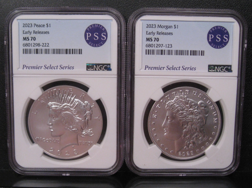 2023 2 coin Set MORGAN & PEACE NGC MS70 ER Premier Select Series. #55 ...