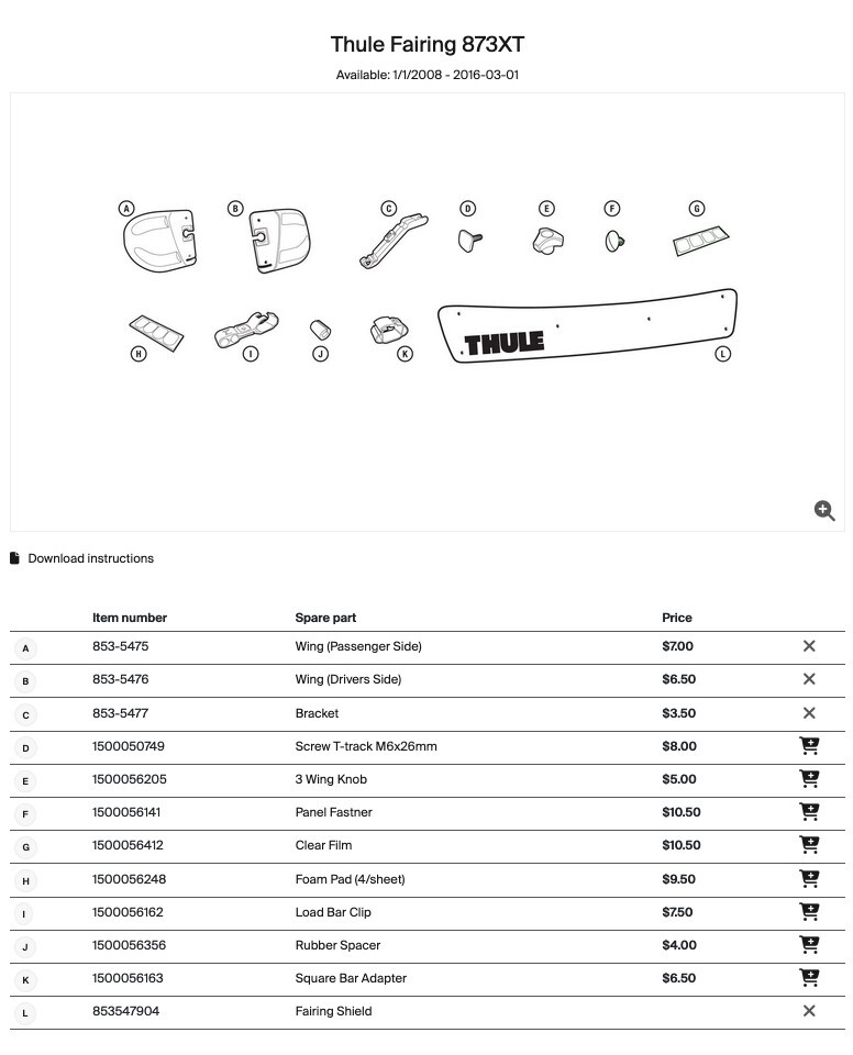 THULE 870XT/871XT/872XT/873XT Fairing Wind Shield REPLACEMENT PARTS - YOU CHOOSE | eBay