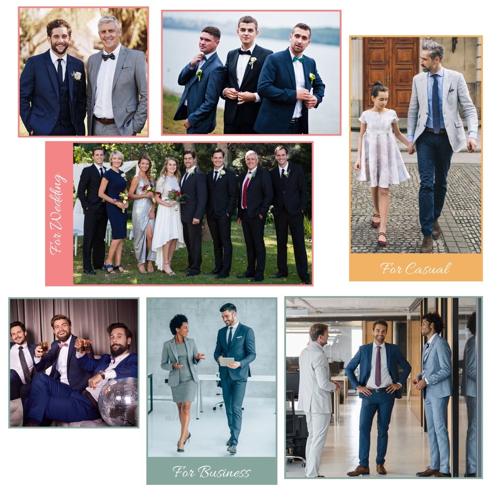 Men’s Suits Slim Fit - 3 Piece Suit Set Men Blazer Middle Grey | eBay