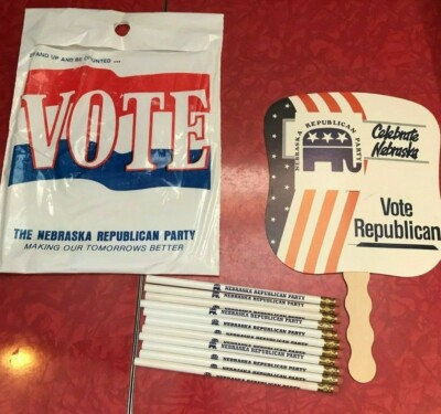 NEBRASKA REPUBLICAN PARTY VINTAGE PENCILS (11) , CARDBOARD FAN ...