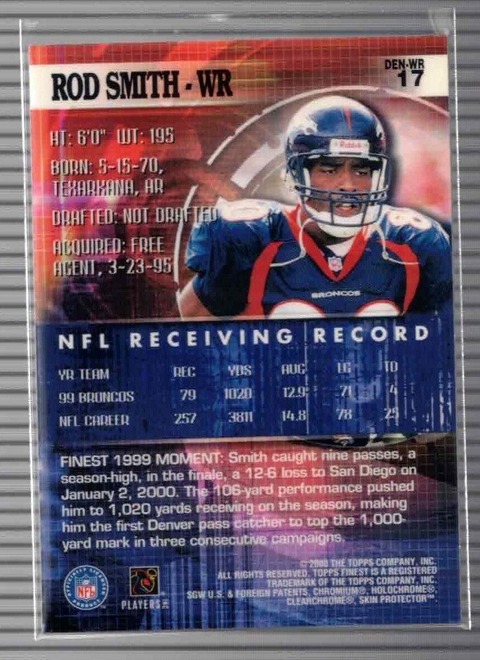 Rod Smith 2000 Topps Finest Football Card #17 Denver Broncos | eBay