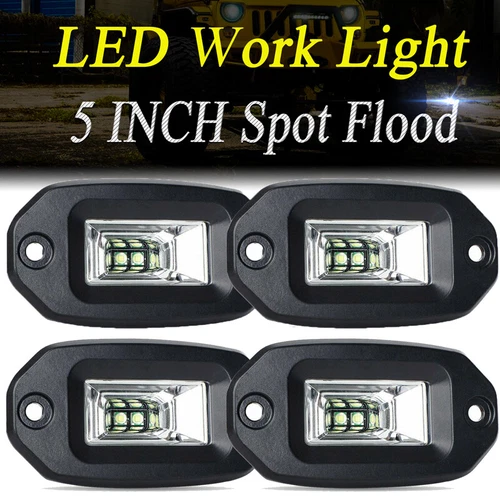 4X 4'' Flush Mount LED Work Light Spot Flood Reverse Fog Lamp For Jeep ...