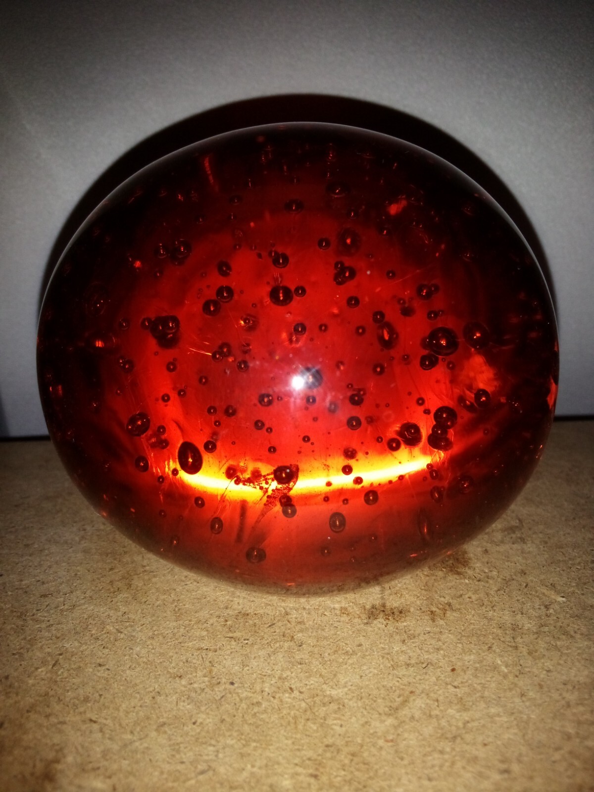 Vintage Mid-Century Modernist Ruby Red Paperweight w/ Glass Bubbles ...