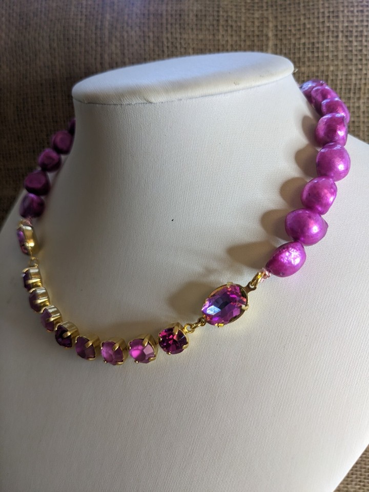 Hot Fuschia Swarovski Crystal & Magenta Baroque Pearls Statement ...