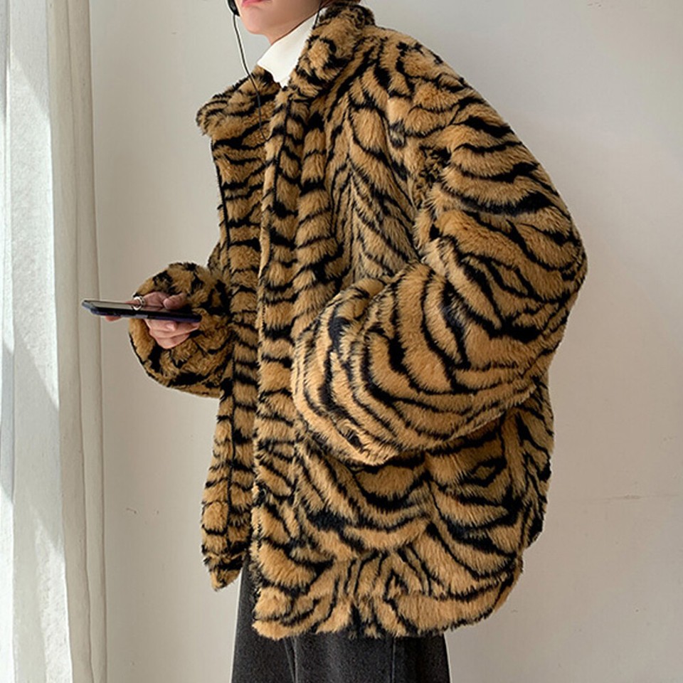 Mens Winter New Keep Warm Faux Fur Coat Korean Style Fashion Tiger ...