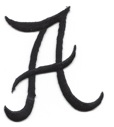SCRIPT LETTERS - Black Script Letter "A" -Iron On Embroidered Applique ...