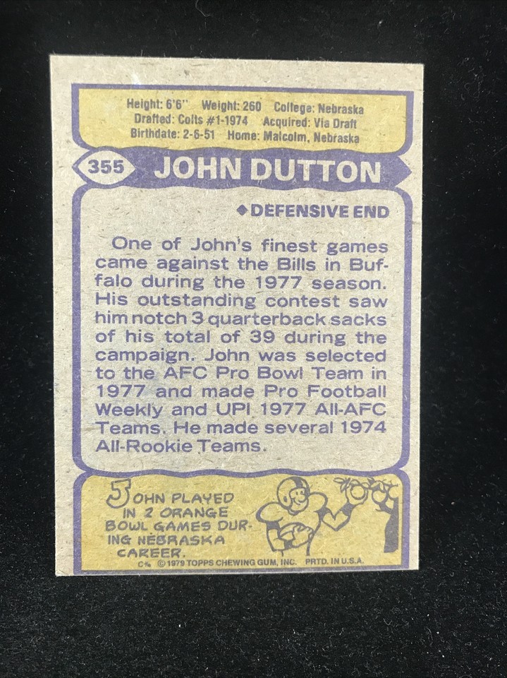 John Dutton -Nebraska- Baltimore Colts Autographed Card | eBay