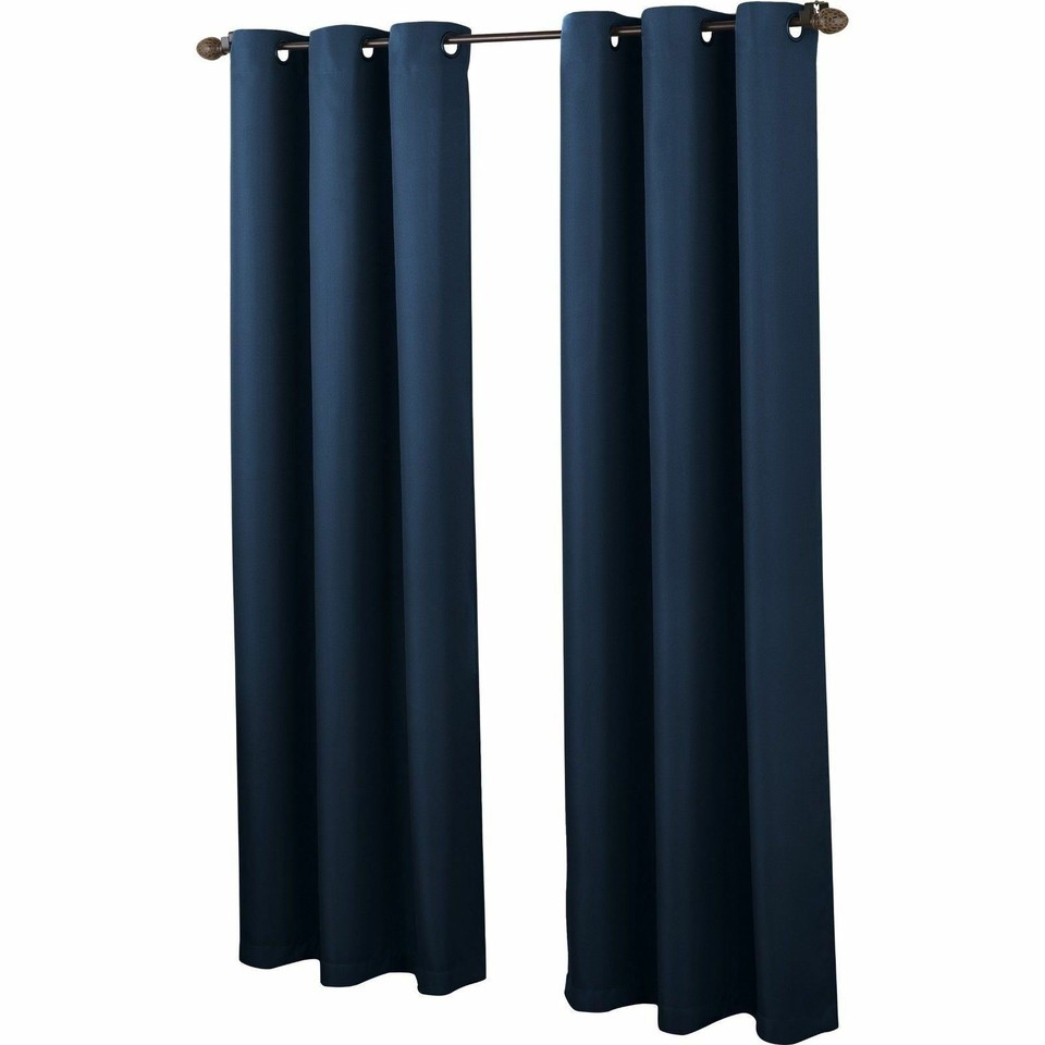 Set 2 Solid Navy Blue Window Curtains Panels Drapes 63 84 95 in L ...
