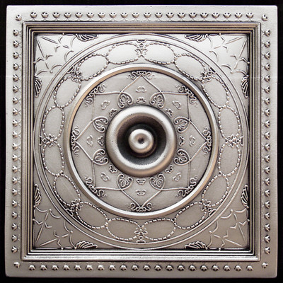 PVC Faux Tin Ceiling Tiles Glue Up/Drop In 24 x 24 D221 Antique Silver ...