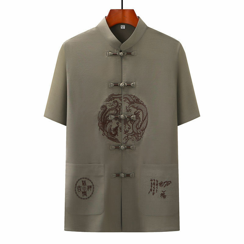Mens Traditional Chinese Tang Suit T-shirt Set Kung Fu Tai Chi Uniform ...