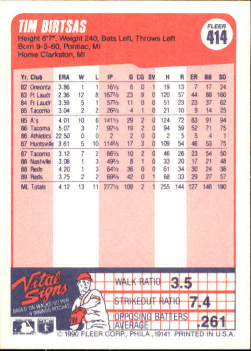 1990 Tim Birtsas Fleer Baseball Card #414 | eBay