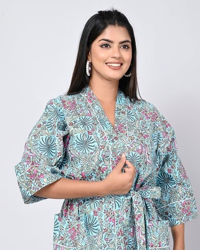 Indian Green Floral Kimono 100% Cotton Bath Robes Women Cloth Maxi ...