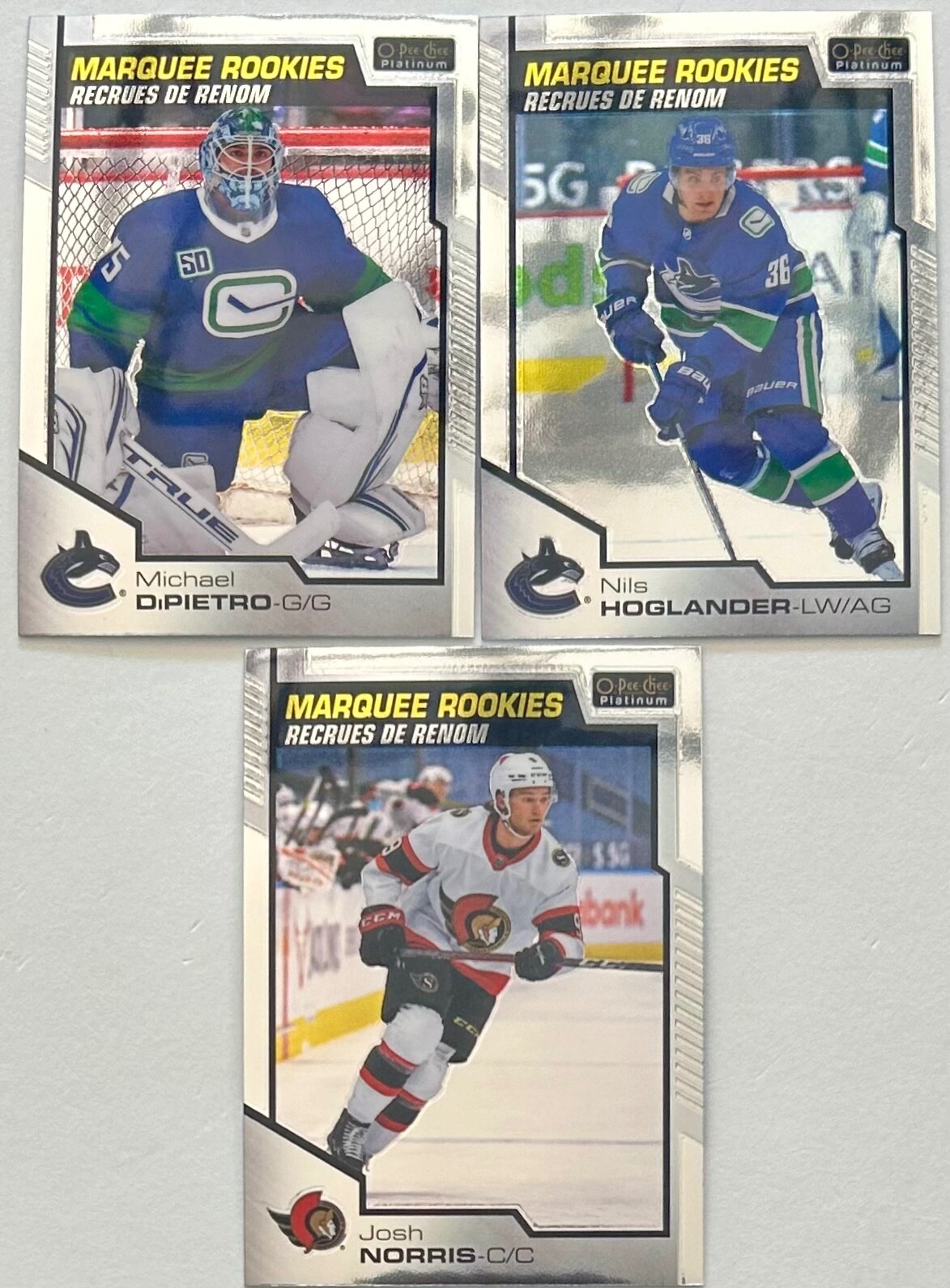 3 CARDS, 20/21 OPC PLATINUM NILS HOGLANDER, JOSH NORRIS, DiPIETRO ...