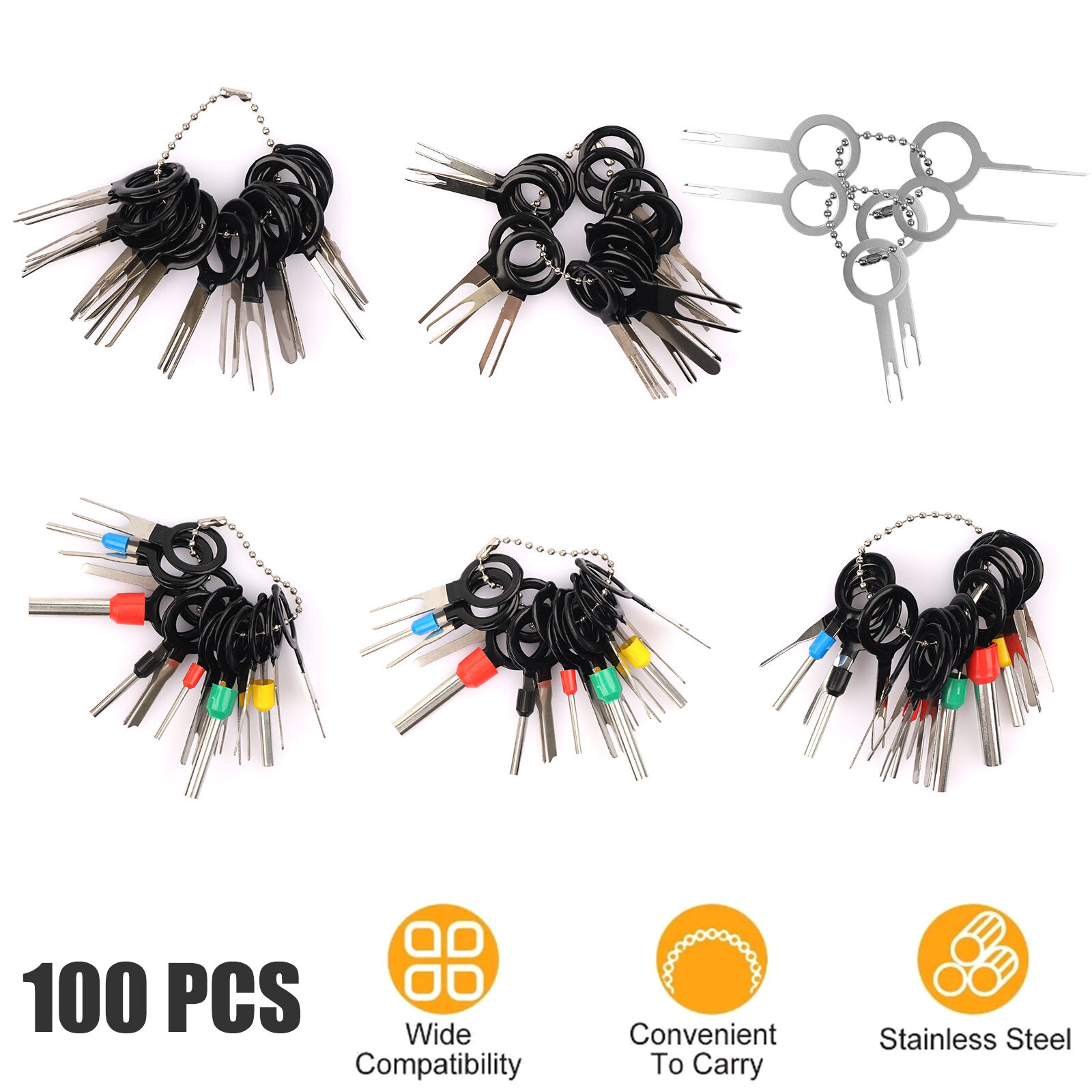 100pcs Pin Ejector Wire Kit Extractor Connector Puller Car Terminal ...