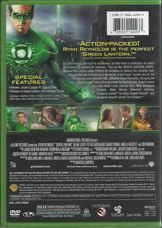 Green Lantern (DVD, 2011) Ryan Reynolds, Blake Lively 883929152377| eBay