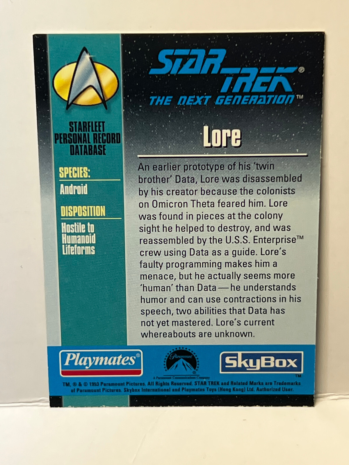 Trek Card- TNG Playmates Action Figure Lore | eBay
