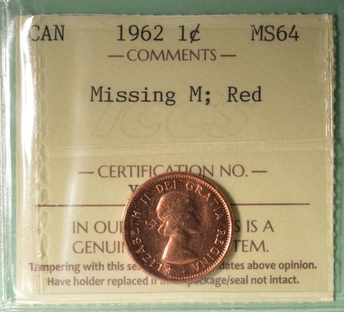 1962 Canada Penny - MISSING M - ICCS Graded MS-64 RED - XXD | eBay