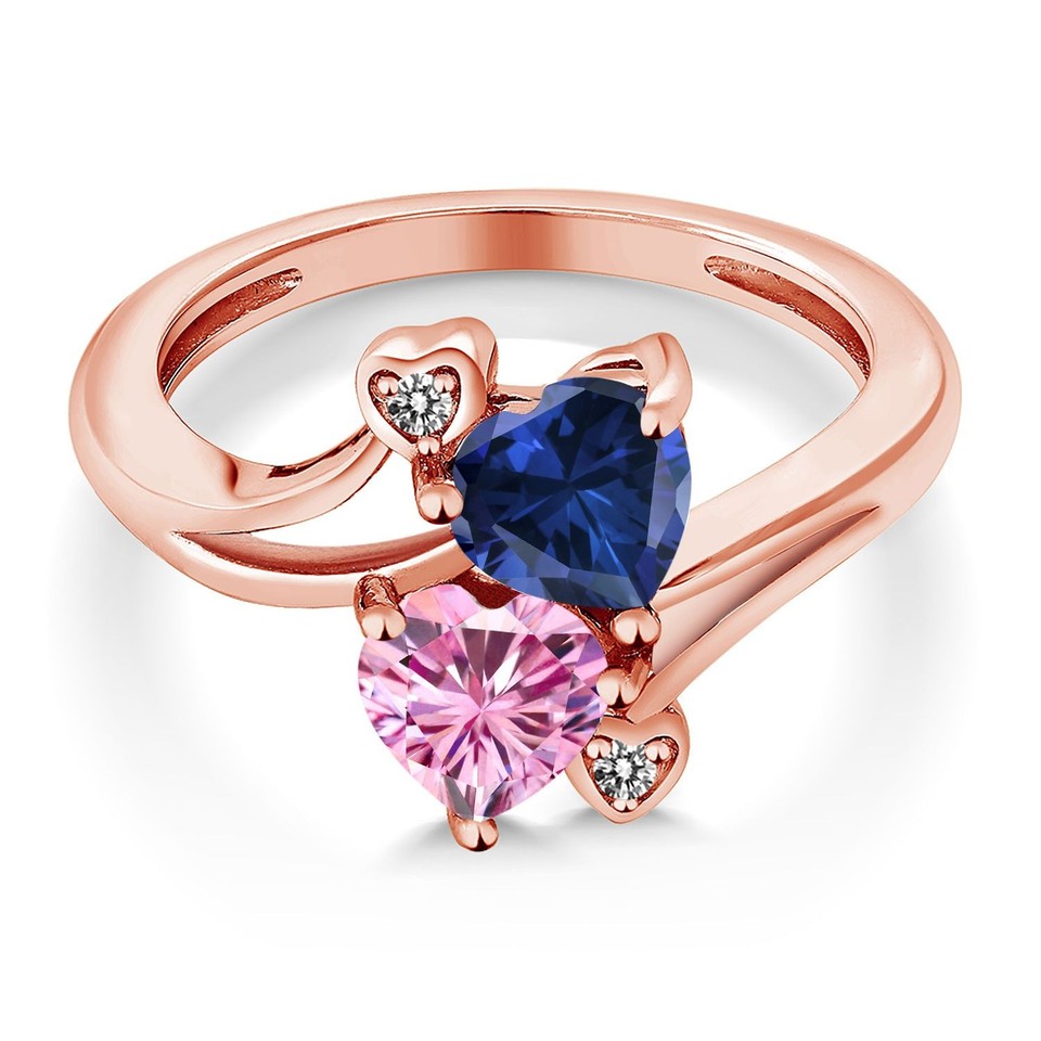 18K Rose Gold Plated Silver Created Sapphire Pink Moissanite and ...