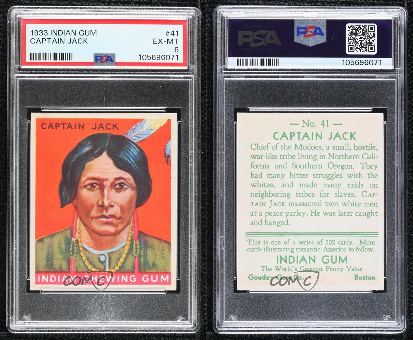 1933 Goudey Indian Gum R73 Series of 192 Captain Jack #41 PSA 6 | eBay