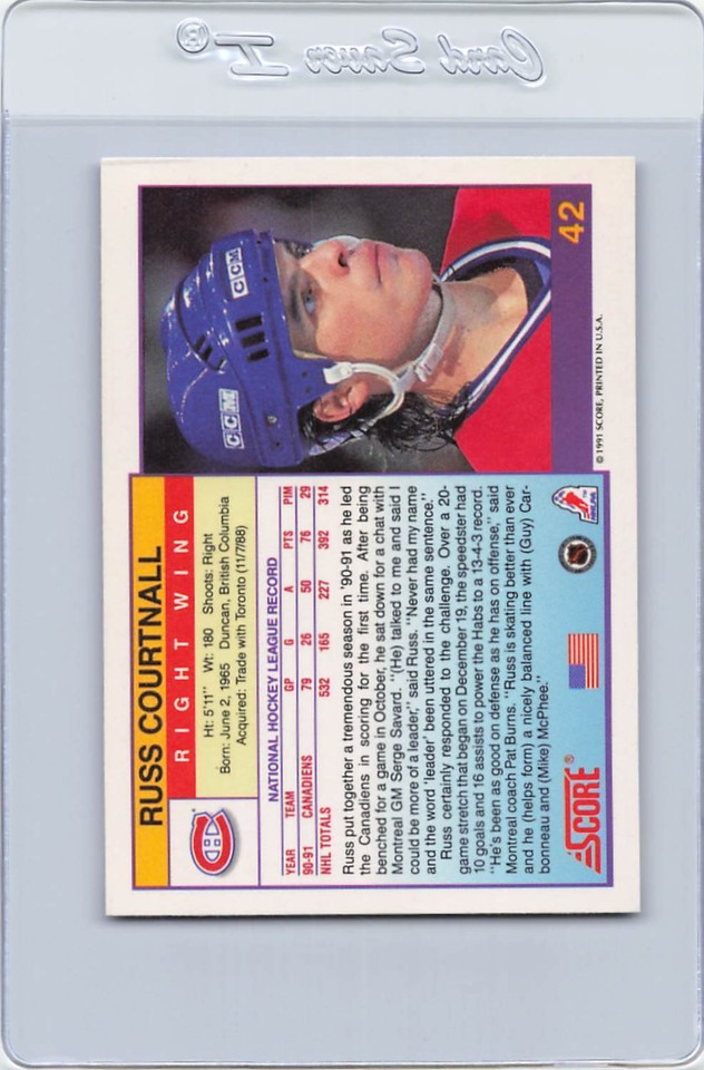 1991/92 Score #42 Russ Courtnall Canadiens Signed Auto *J6937 | eBay