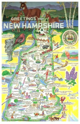 A Pictorial Map Showing Points Of Interest New Hampshire Postcard | eBay