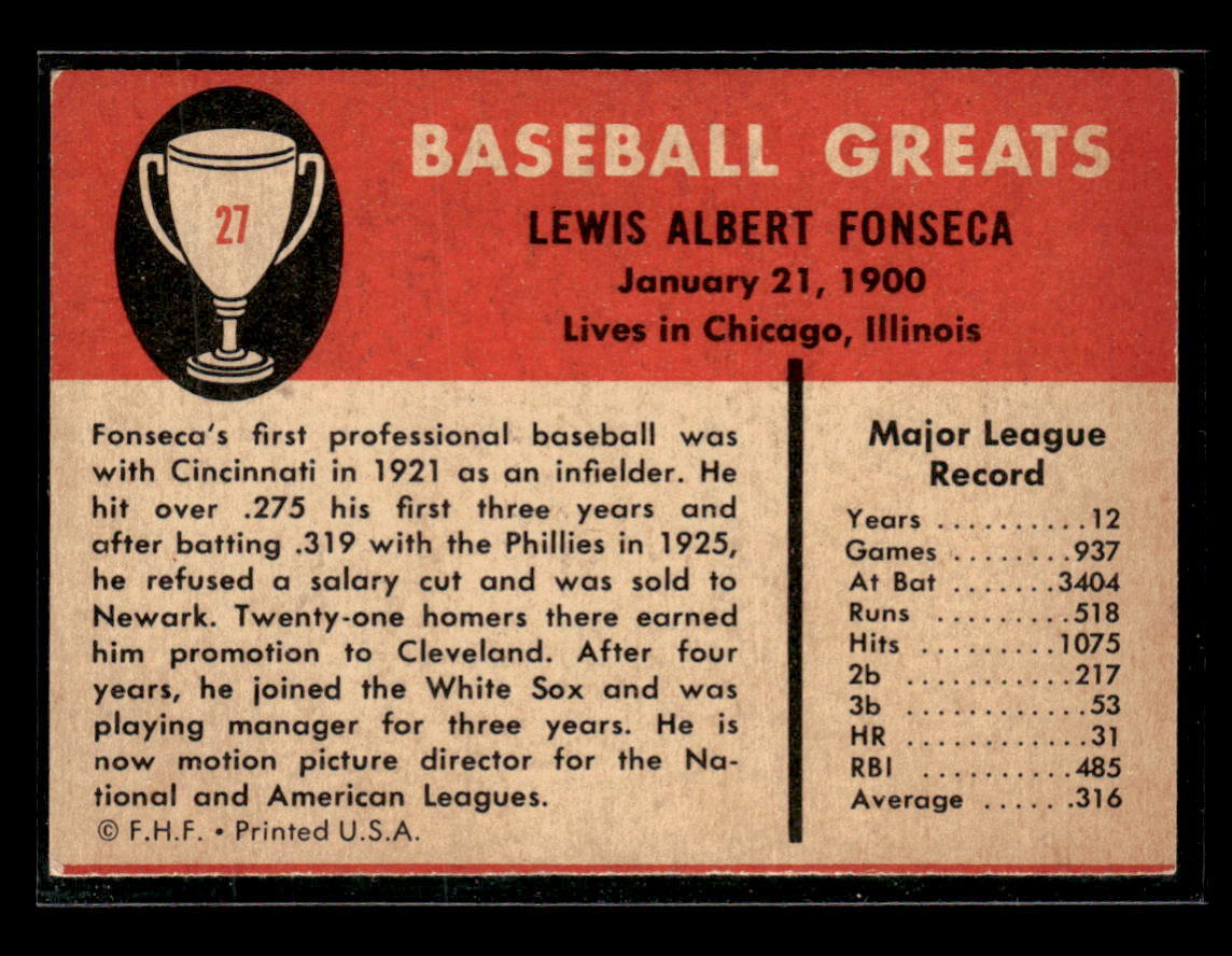 1961 Fleer Baseball Greats - #27 Lew Fonseca for sale online | eBay