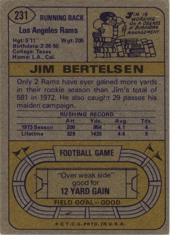 1974 Topps #231 Jim Bertelsen RC - VG | eBay