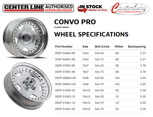 CENTERLINE 15" CONVO PRO Wheels in Size 15x4 Holden HQ- WB Chev 5x120 ...