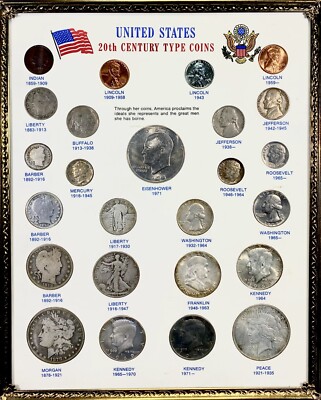 United States 20th Century Type Coins Set in Vintage Decorative Frame ...