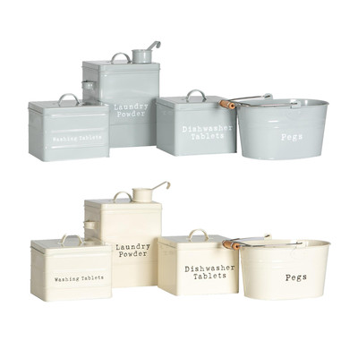 4 Piece Utility Canisters Set Vintage Metal Kitchen Laundry Storage ...