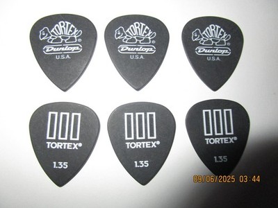 6 Pack Dunlop Black Tortex III Guitar Picks, Jazz Tip 462P, 1.35mm ...