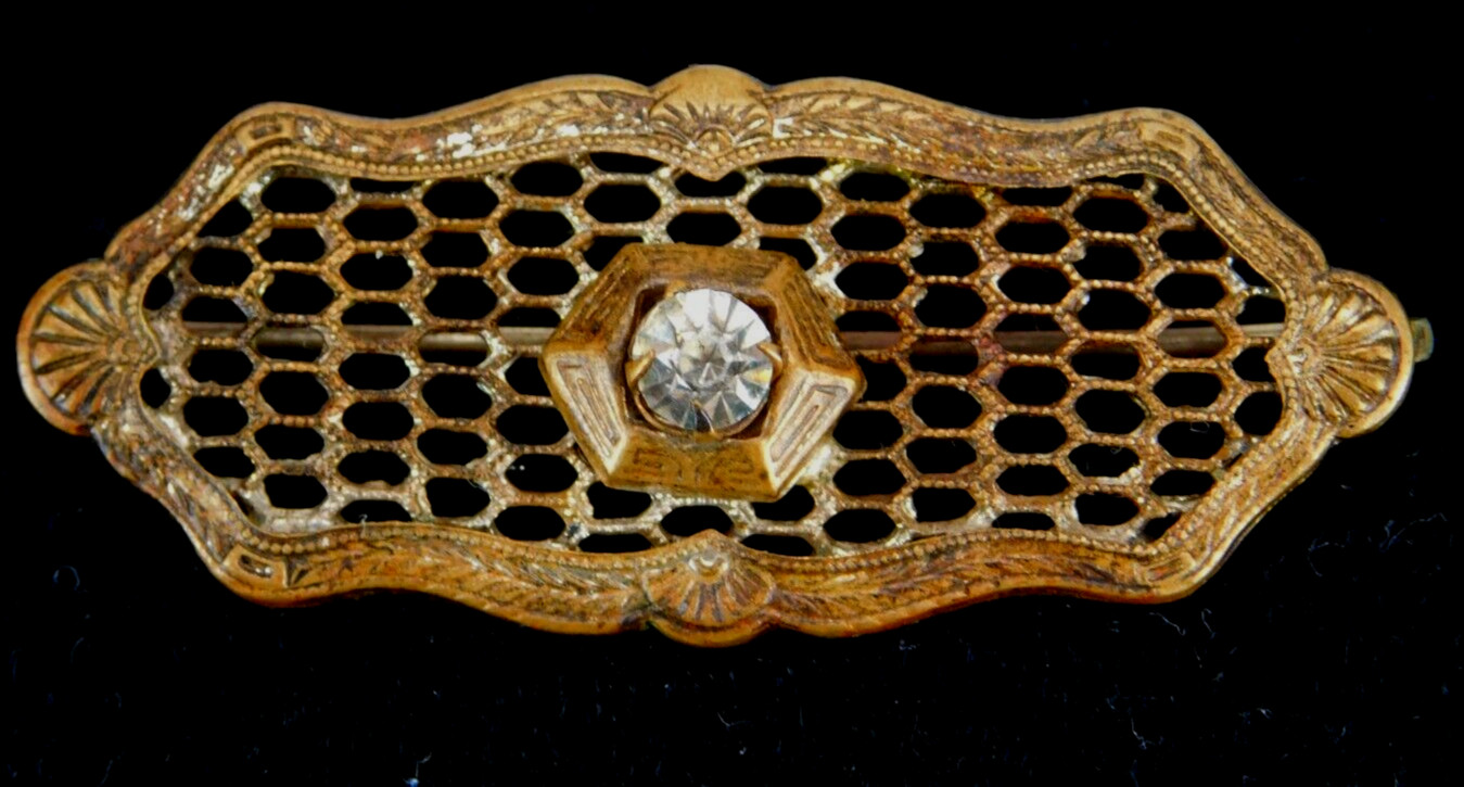 Antique 1 .75" Art Deco Paste Stone Gold Gilt Brass C… - Gem