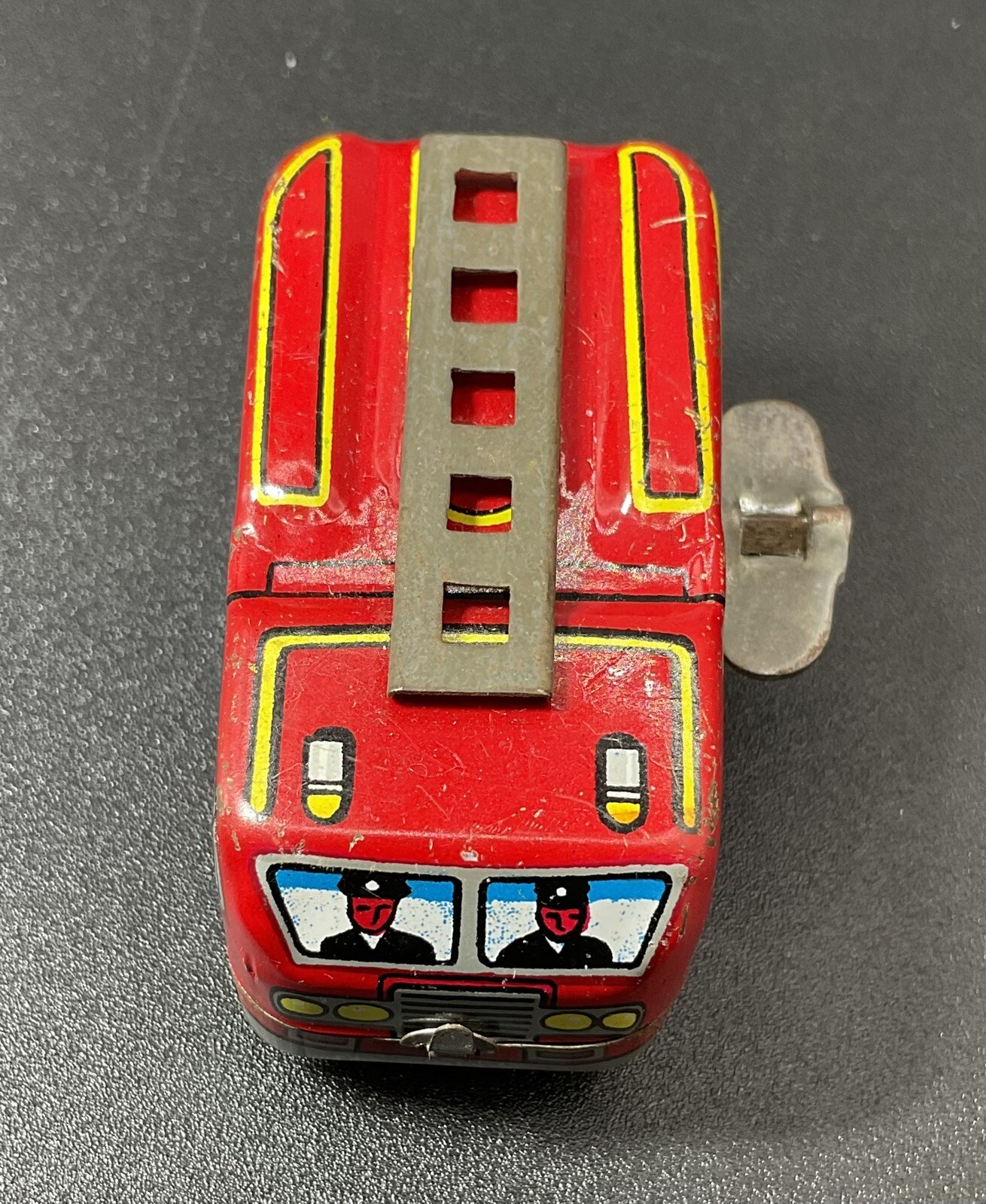 Fire Truck Wind Up Tin Litho Toy Vintage Mini Small Made in Japan Works ...