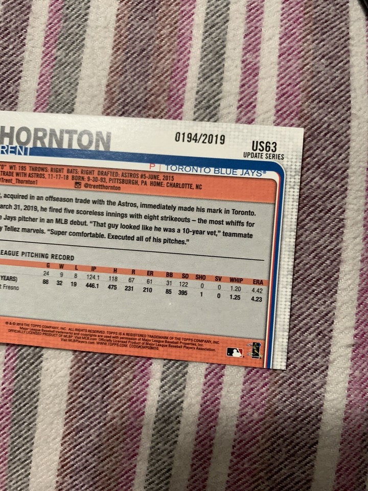 2019 Topps Update TRENT THORNTON Gold RC Rookie Card #US63 194/2019 ...