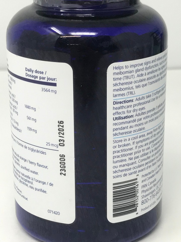 PRN De3 Omega 3 Fish Oil Support For Dry Eyes, 90 ct (30 Servings ...