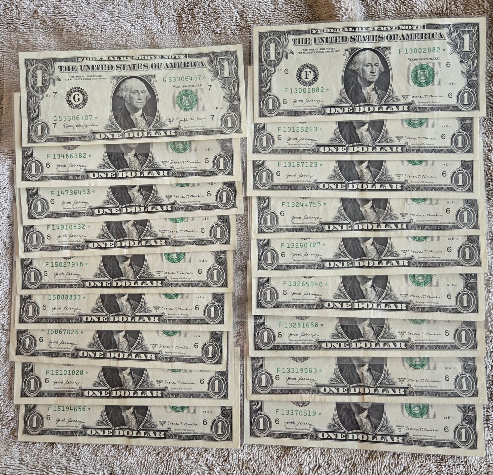 Lot of seventeen $1.00 * Star Note Silver Certificates from 1963 & 2017 ...