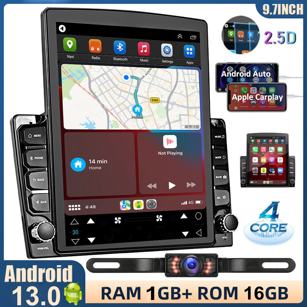 Double 2DIN Rotatable Android 13 Touch Screen Car Stereo Radio GPS Wifi ...