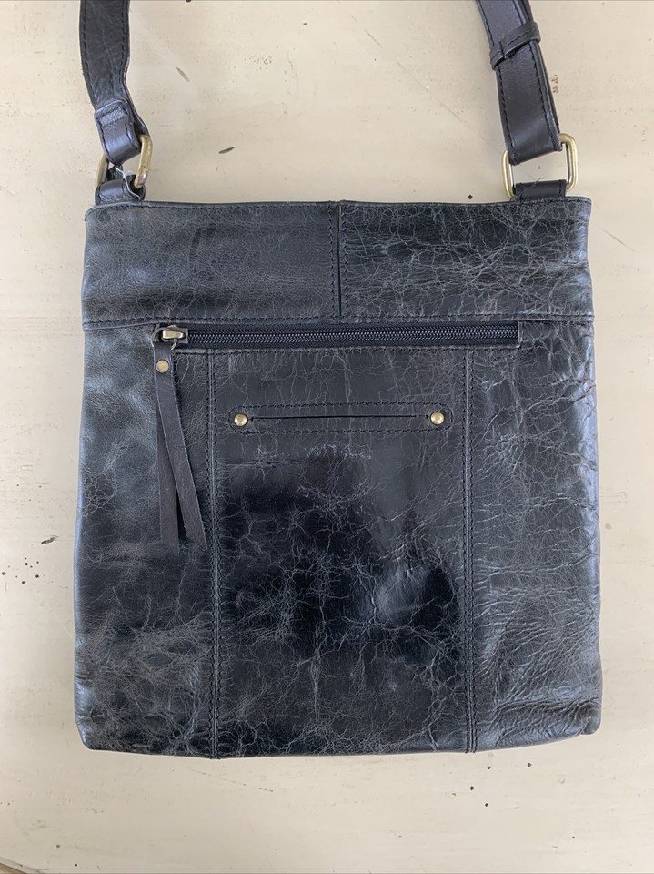 NINO BOSSI BLACK/GRAY LEATHER ADJUSTABLE STRAP SHOULDER BAG TOTE ...