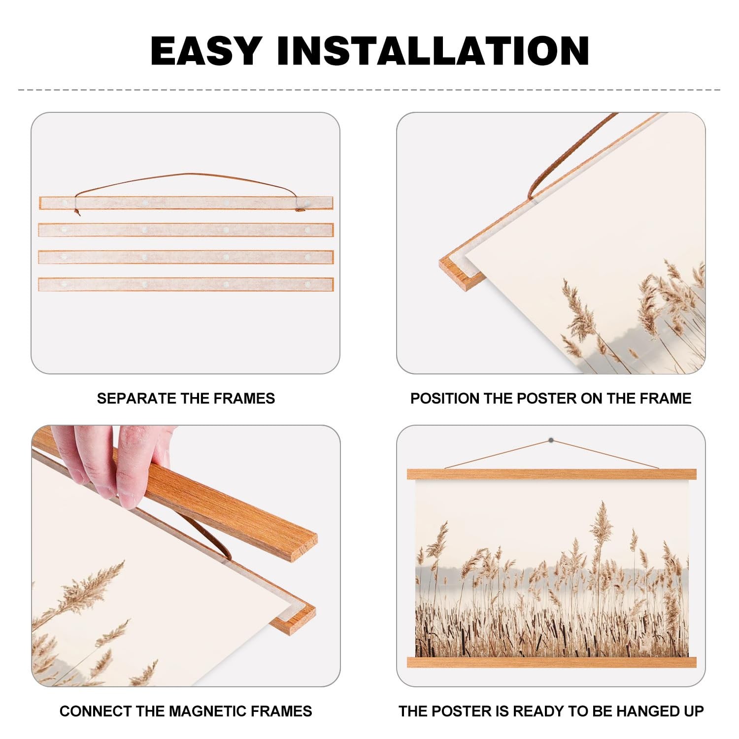 4 Pack 16x20 16x24 16x22 Poster Frame, Magnetic Light Wood Frame Hanger ...