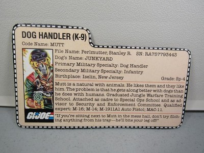 GI JOE -- 1984 MUTT file card - 10 + items = FREE SHIP -- GIJOE | eBay