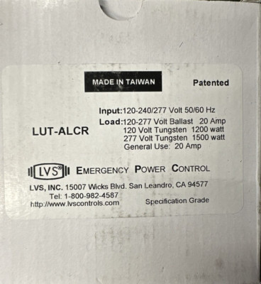LVS EMERGENCY POWER CONTROL LUT-ALCR 120-240/277 VOLT (1365) | eBay