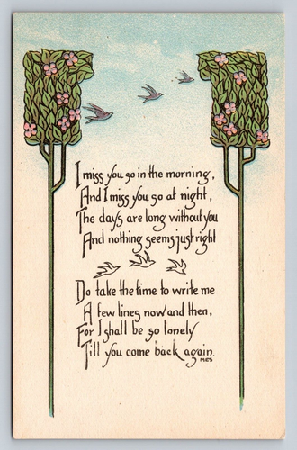 I Miss You Come Back Antique Poem Postcard for Away Soldier Distant ...